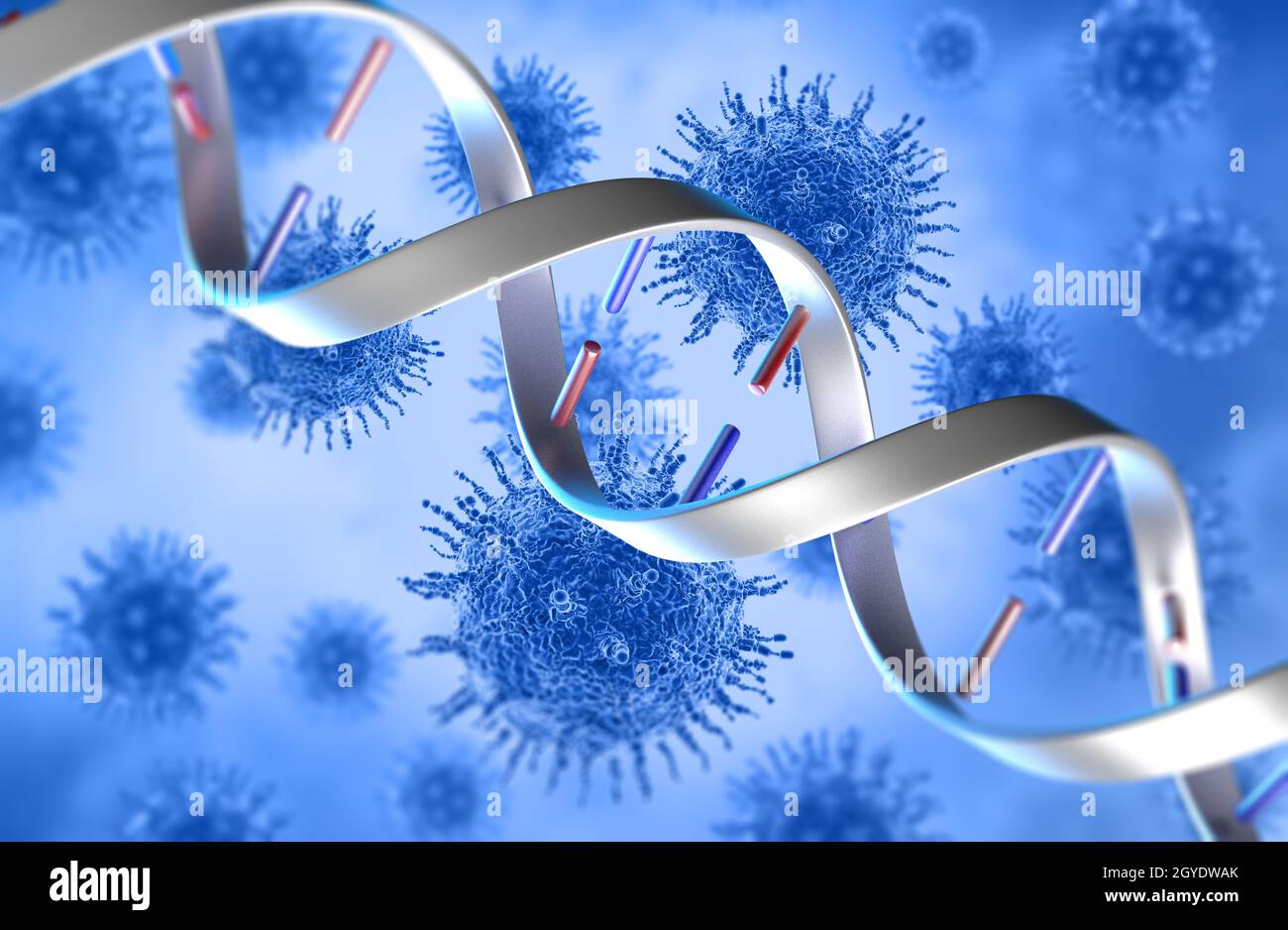 3D render of a medical image with virus cells and DNA strand Stock ...