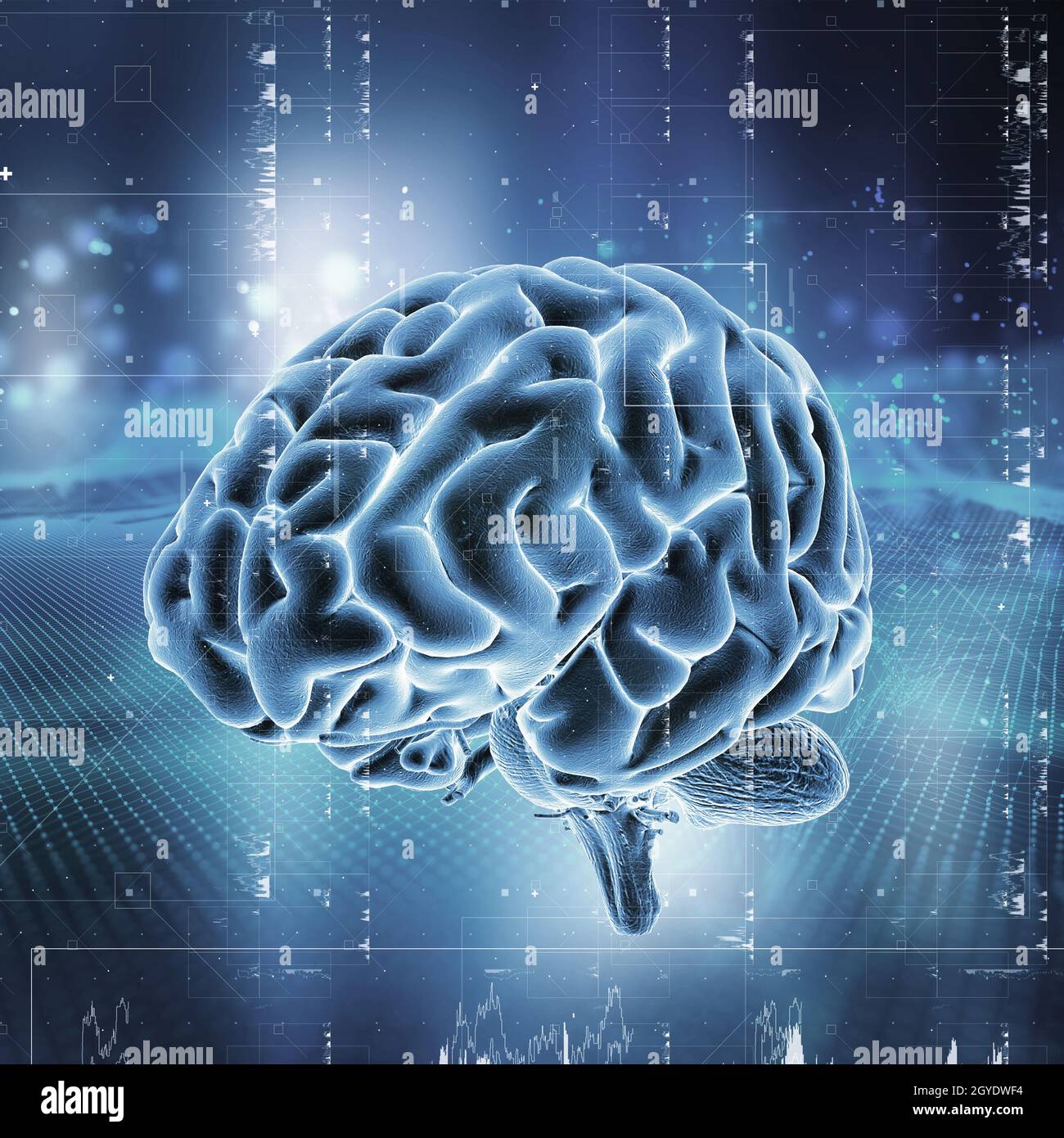 3D render of a medical technology background with brain on digital ...