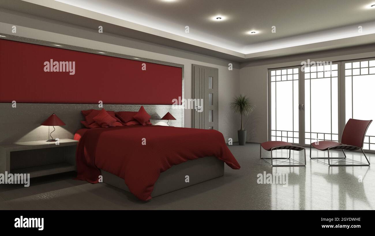 3D render of a modern bedroom interior with contemporary furnishings ...
