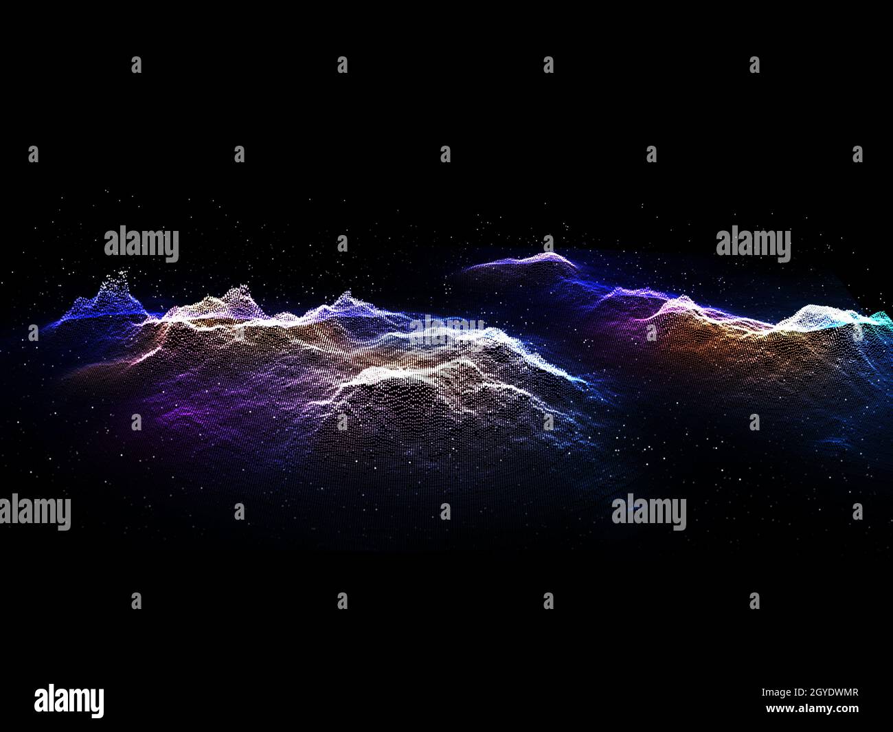 3D render of a modern tech landscape background of cyber particles ...