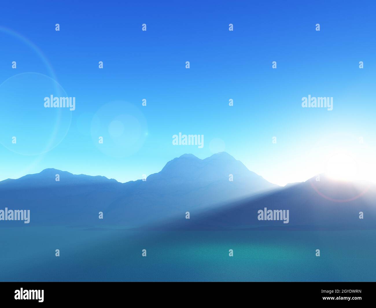 3D render of a mountain landscape against a sunset sky Stock Photo - Alamy