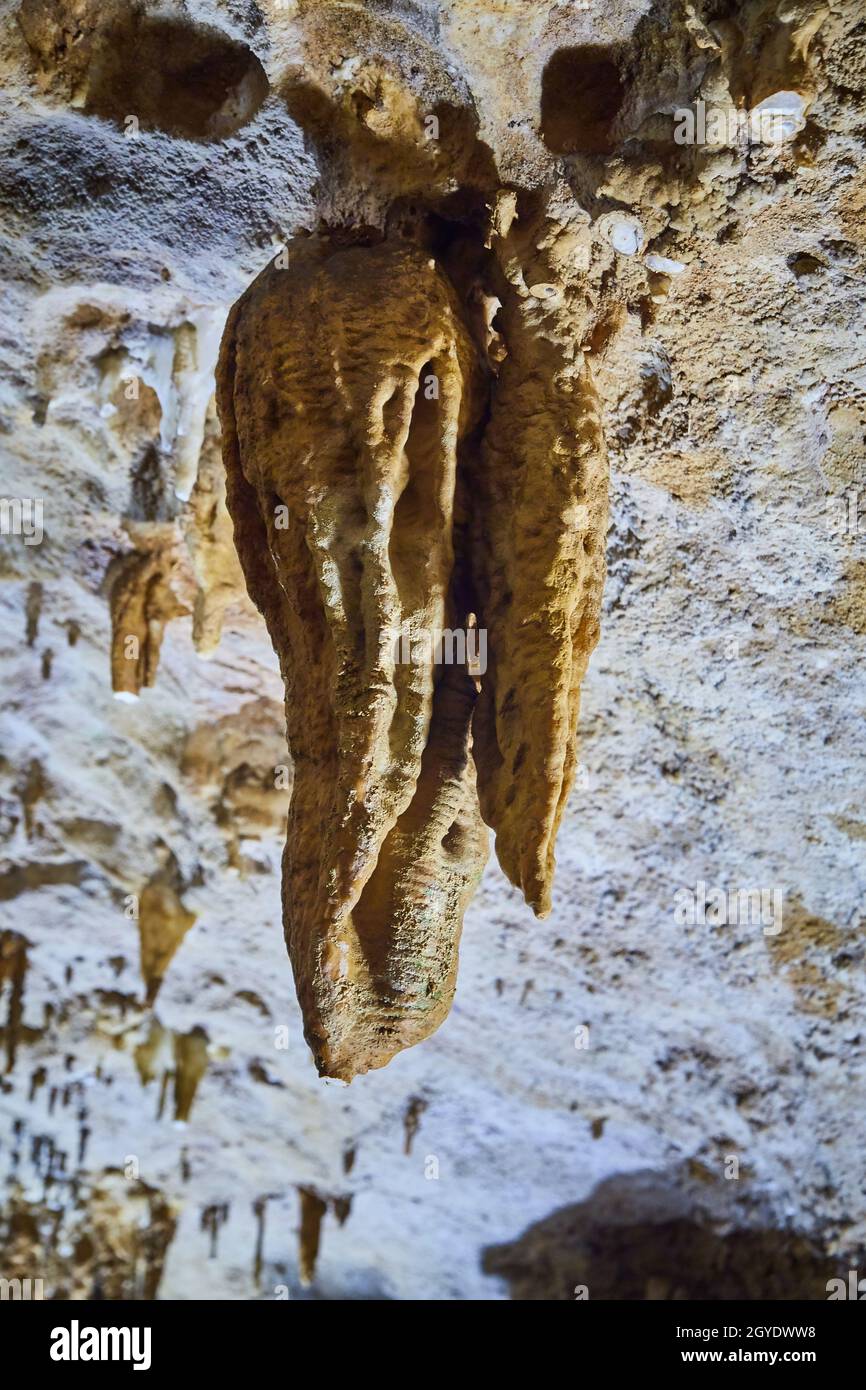 Stalactites hanging from white cave ceiling Stock Photo - Alamy