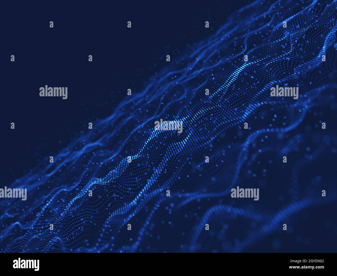 3D render of a network communications background with flowing and floating particles Stock Photo ...