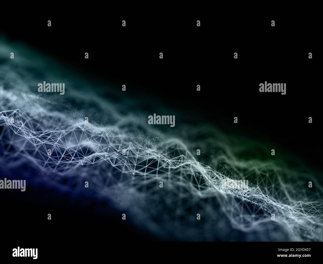 3D render of a network communications background with flowing connecting lines and dots Stock ...