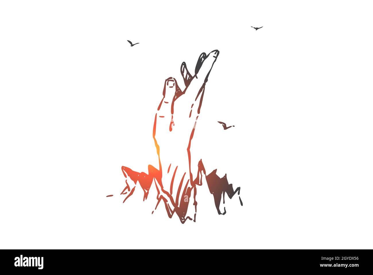 Liberty, autonomy, determination concept sketch. Human hand breaks ...