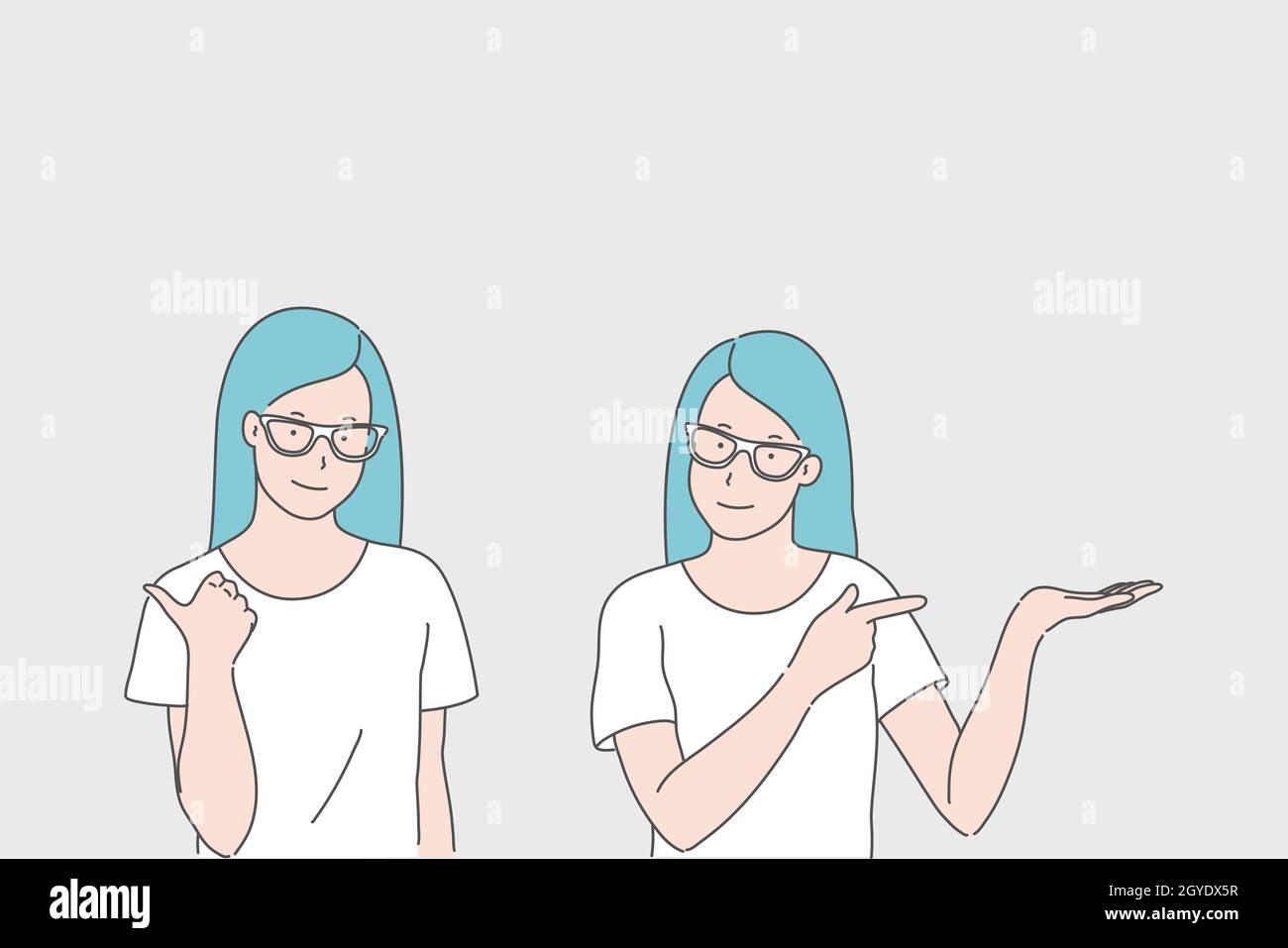 Left and right direction, opposite sides, comparing concept. Young ...