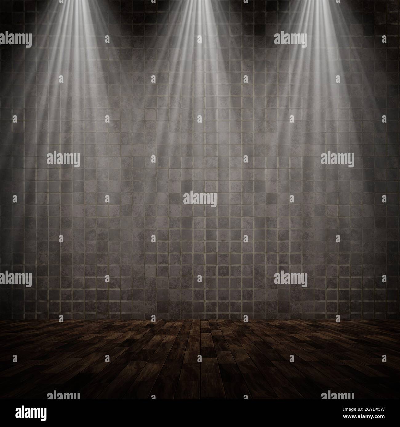 3D render of a room interior with spotlights shining down Stock Photo ...