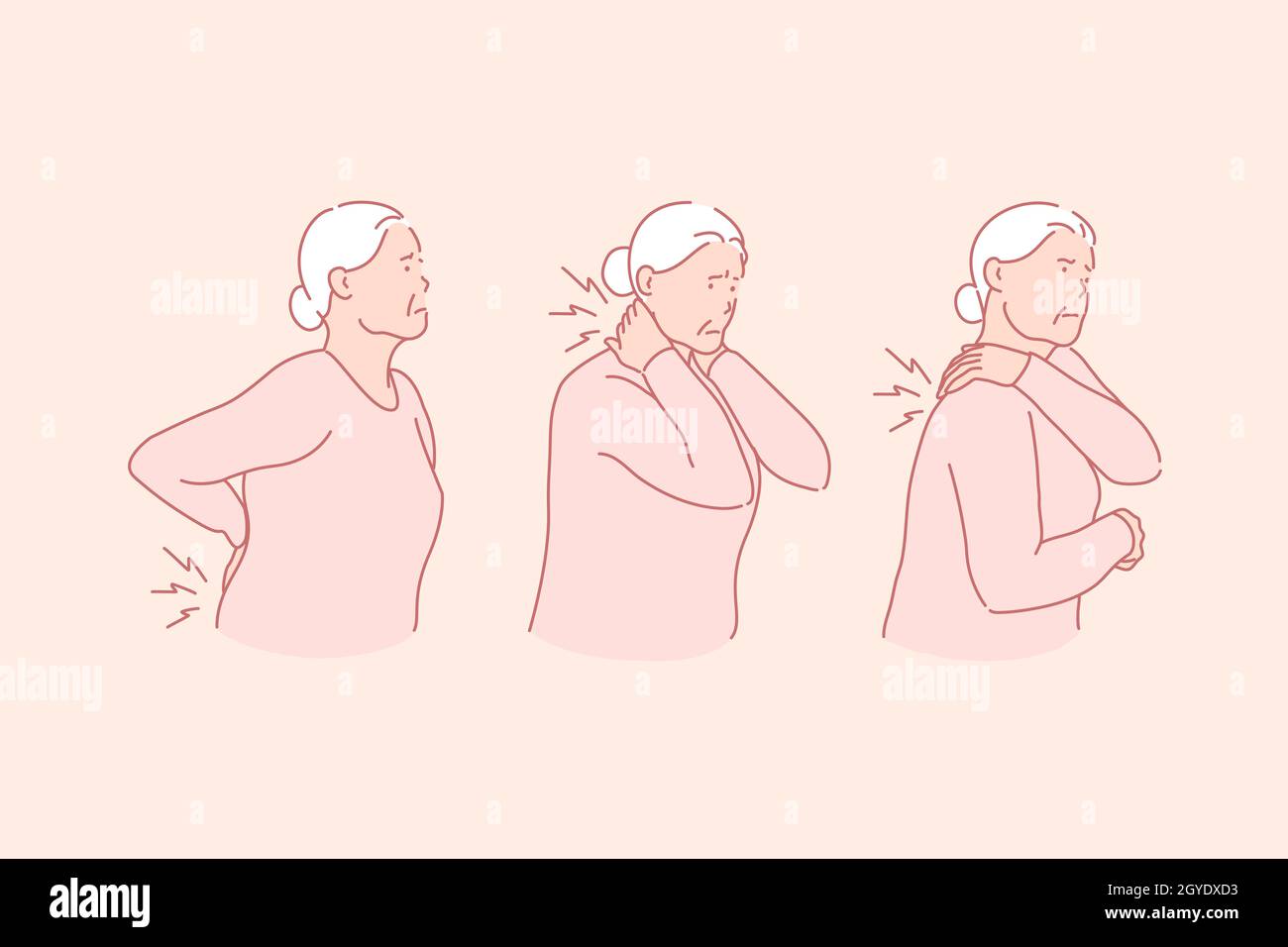 Arthritis, rheumatism, senile age illness concept. Elderly lady ...