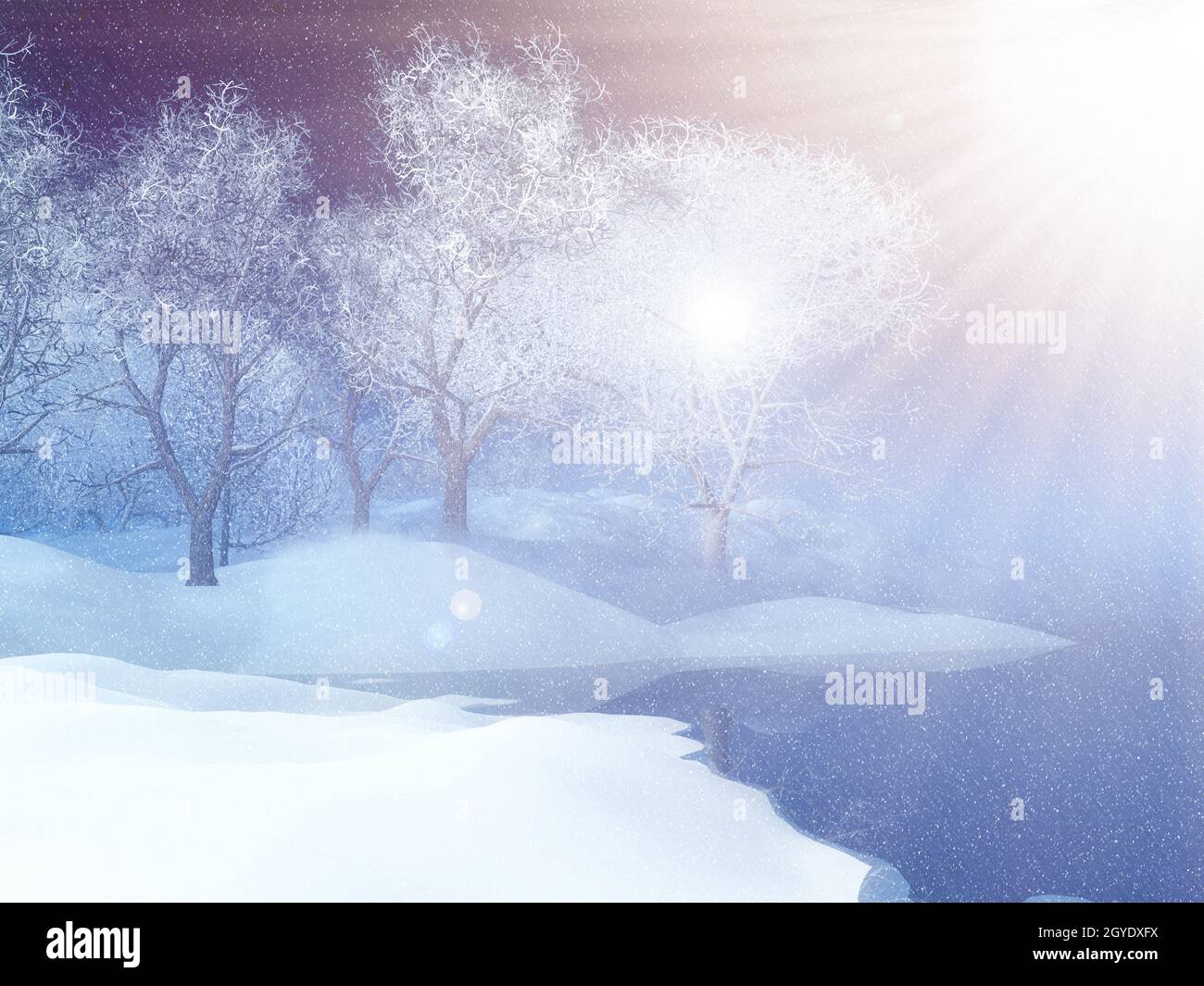 3D render of a snowy winter landscape Stock Photo - Alamy