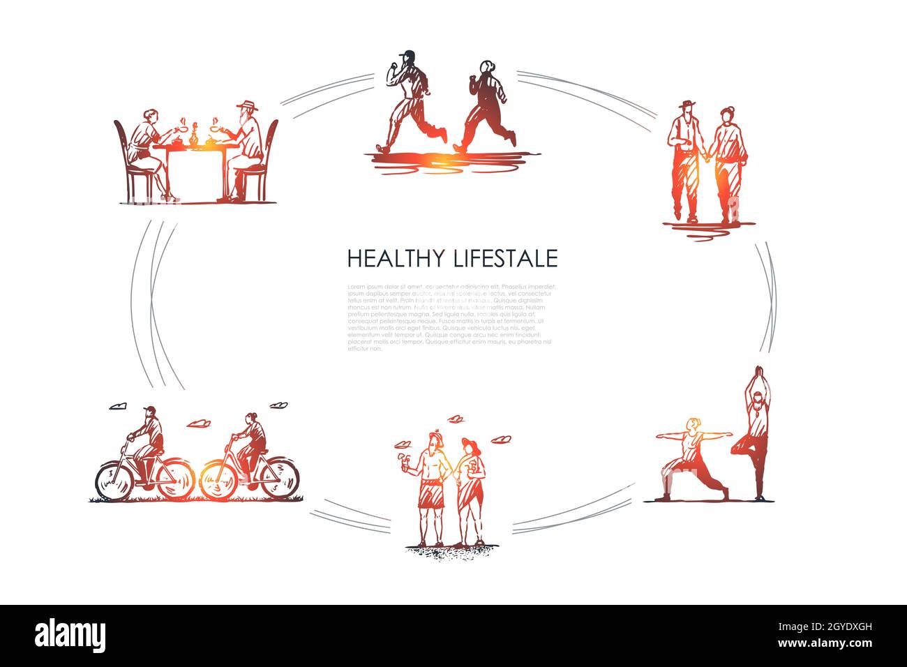 Healthy lifestyle - people jogging, walking, doing yoga, sunbathing ...