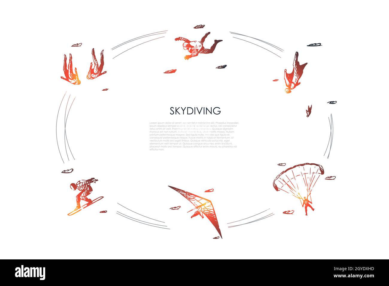 Skydiving - people in air jumping with parachute and skydiving vector ...