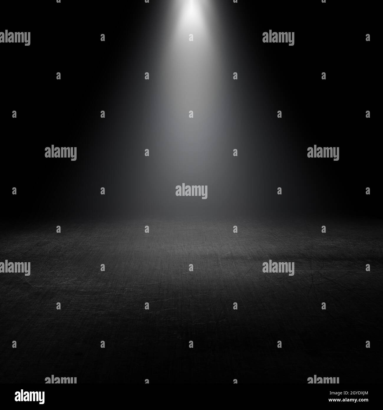 3D render of a spotlight shining down into a grunge interior Stock ...