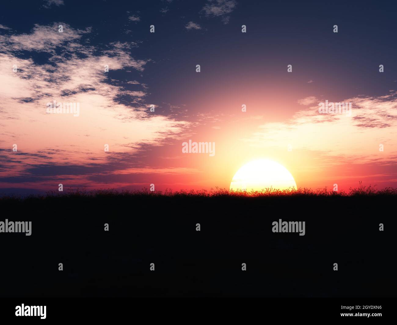 3D render of a sunset landscape Stock Photo - Alamy