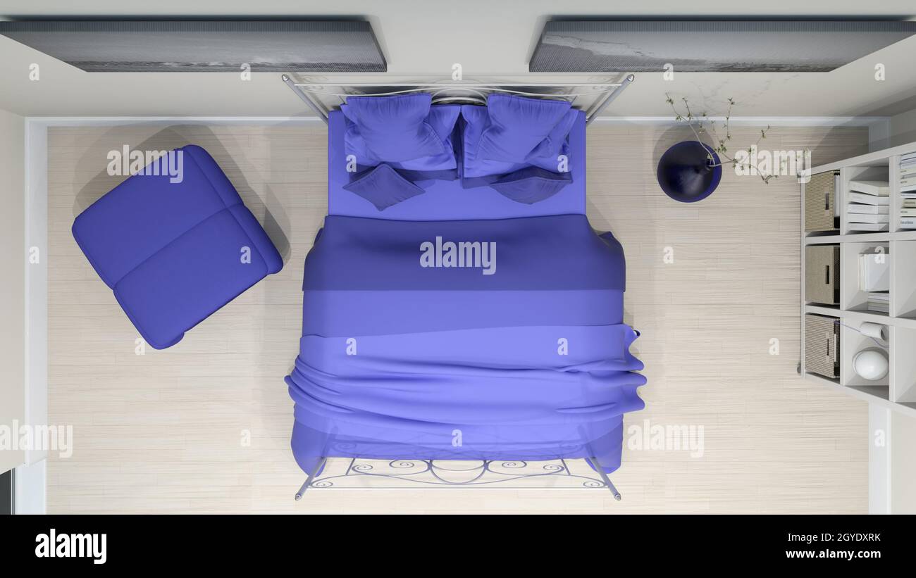 3D render of a top view of a bedroom interior Stock Photo - Alamy