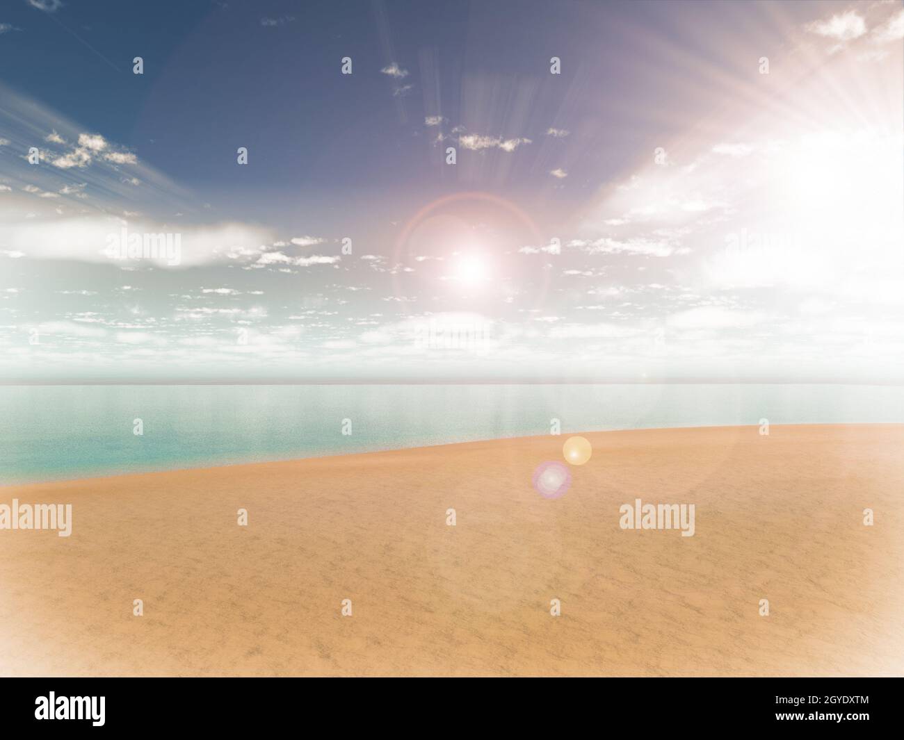 3D render of a tropical beach scene with bright sunshine Stock Photo ...