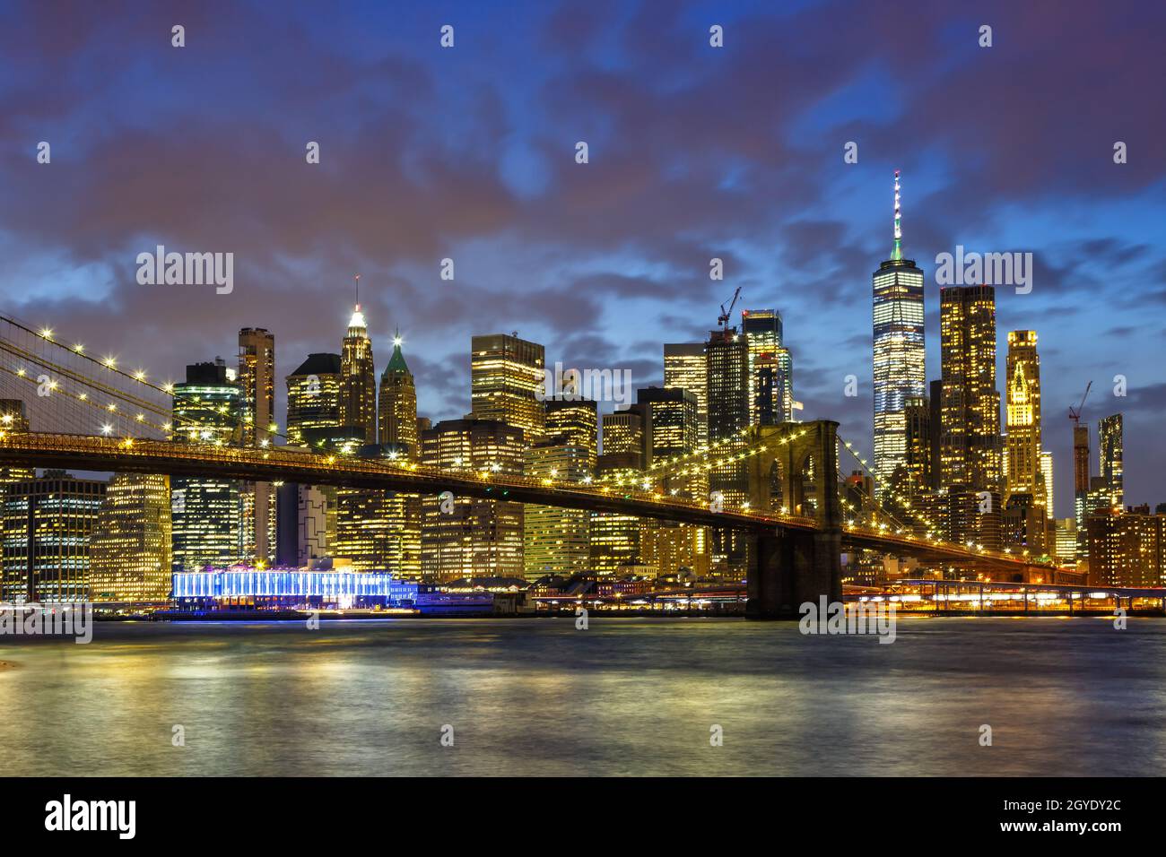 New York City skyline night Manhattan town Brooklyn Bridge World Trade ...