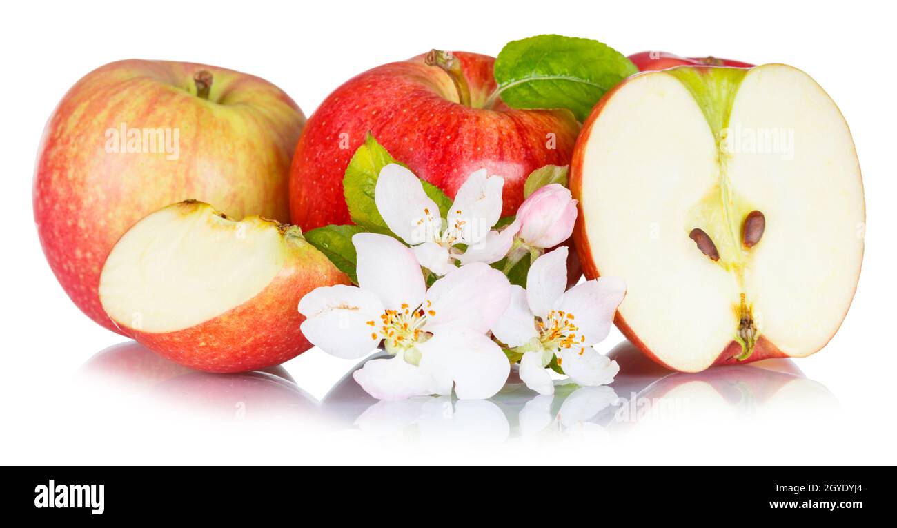 Apples fruits red apple fruit with leaves isolated on a white ...