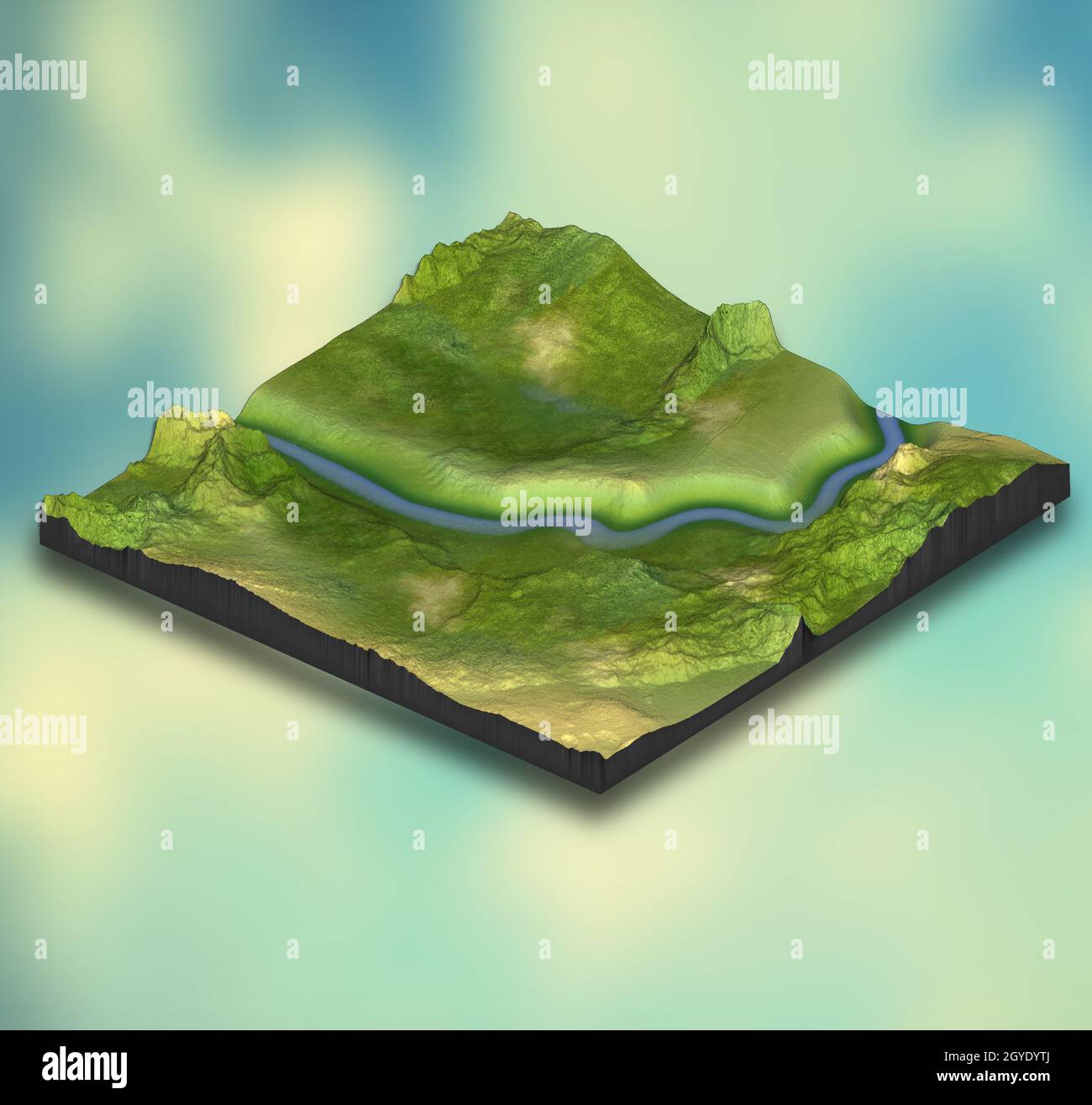 3D render of an abstract isometric landscape design on gradient ...