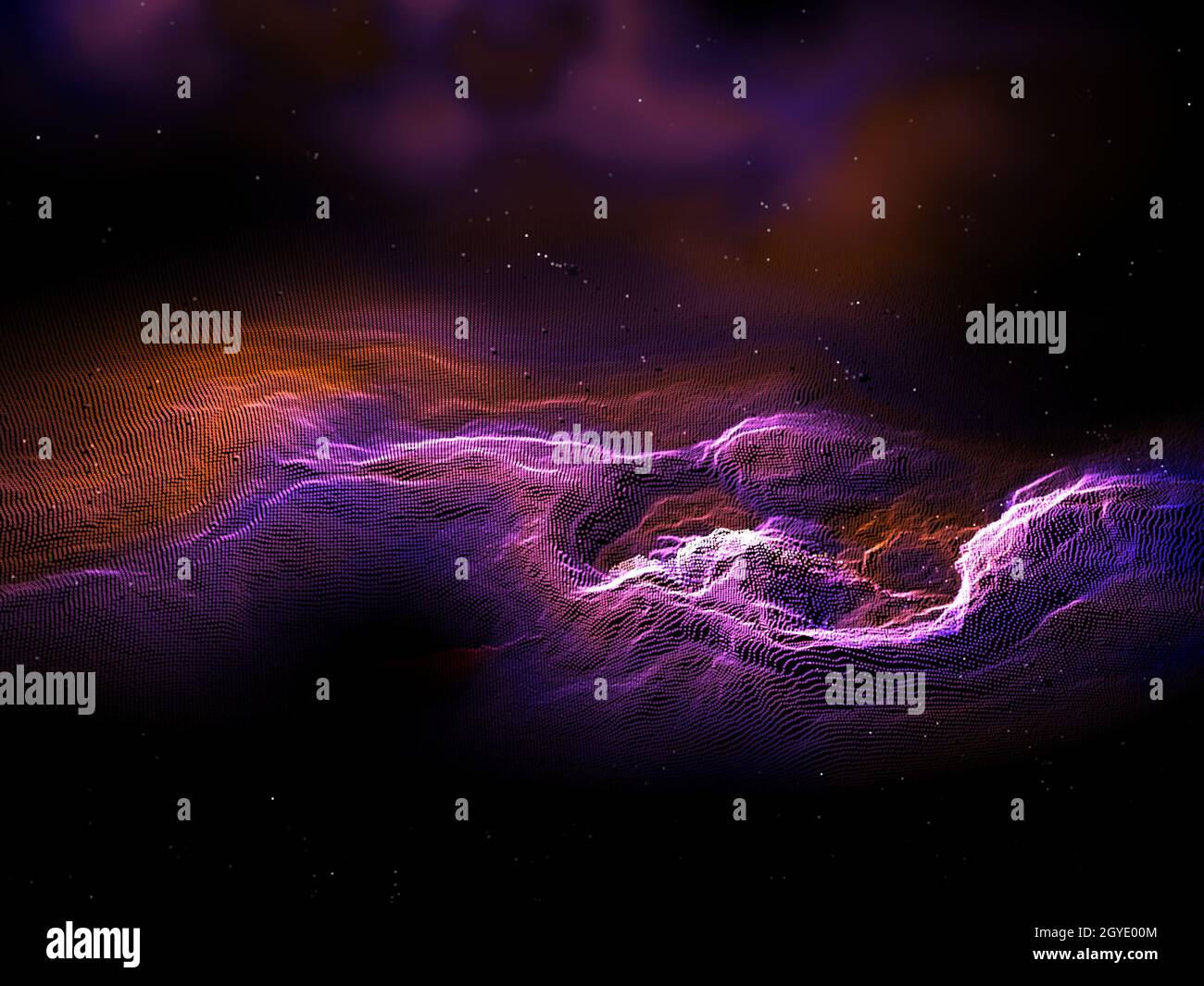 3D render of an abstract particle landscape with galaxy effect Stock ...
