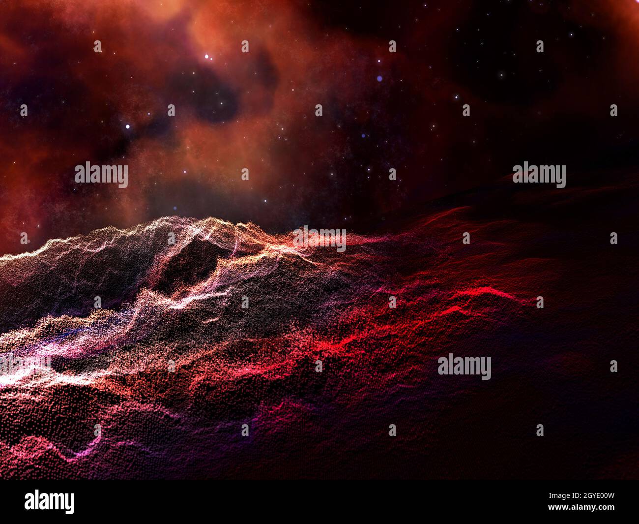 3D render of an abstract space background with particle landscape Stock ...