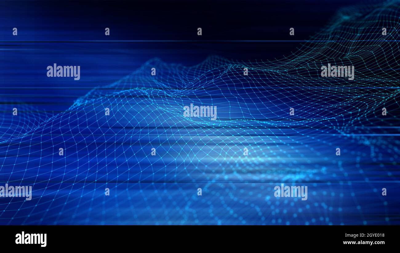 3D render of an abstract techno background with connecting lines and ...