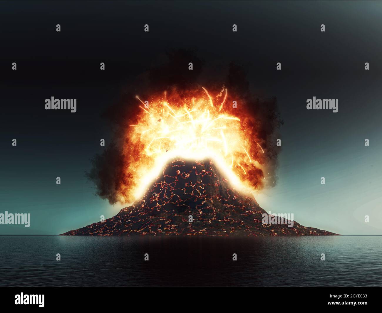 3D render of an exploding volcano Stock Photo - Alamy