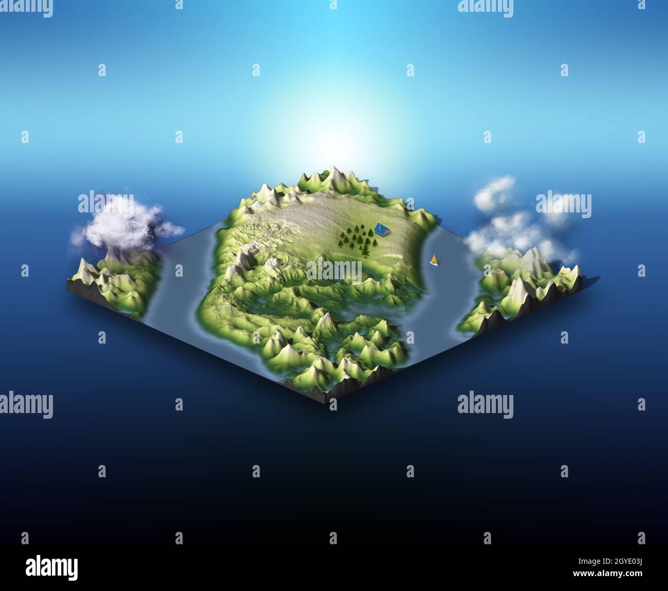 3D render of an isometric landscape on a gradient background Stock ...