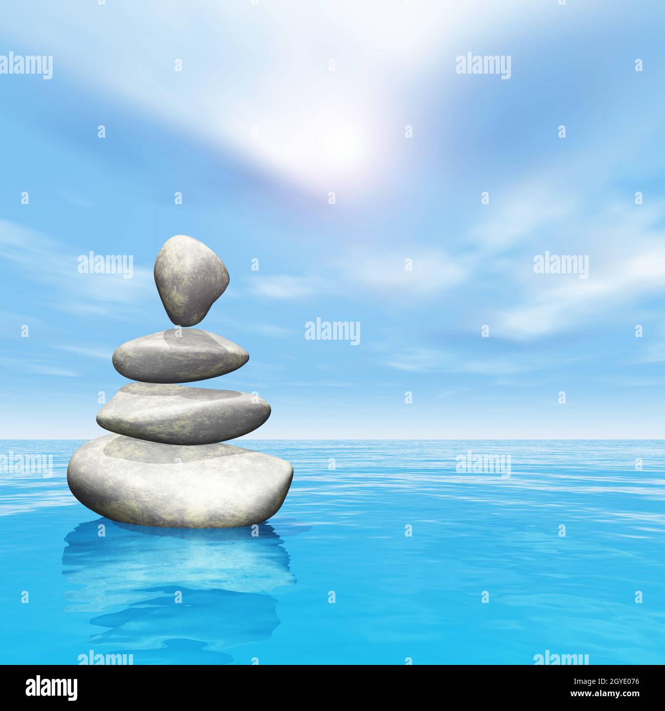 3D render of balancing pebbles in ocean Stock Photo - Alamy