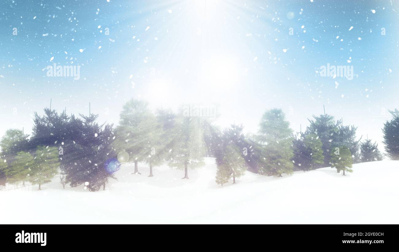 3D winter trees in snowy landscape Stock Photo - Alamy