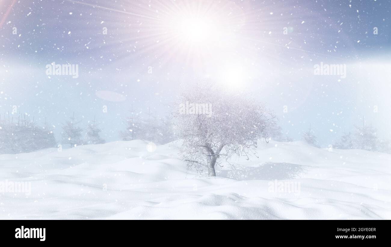 3D winter trees in a snowy landscape Stock Photo - Alamy