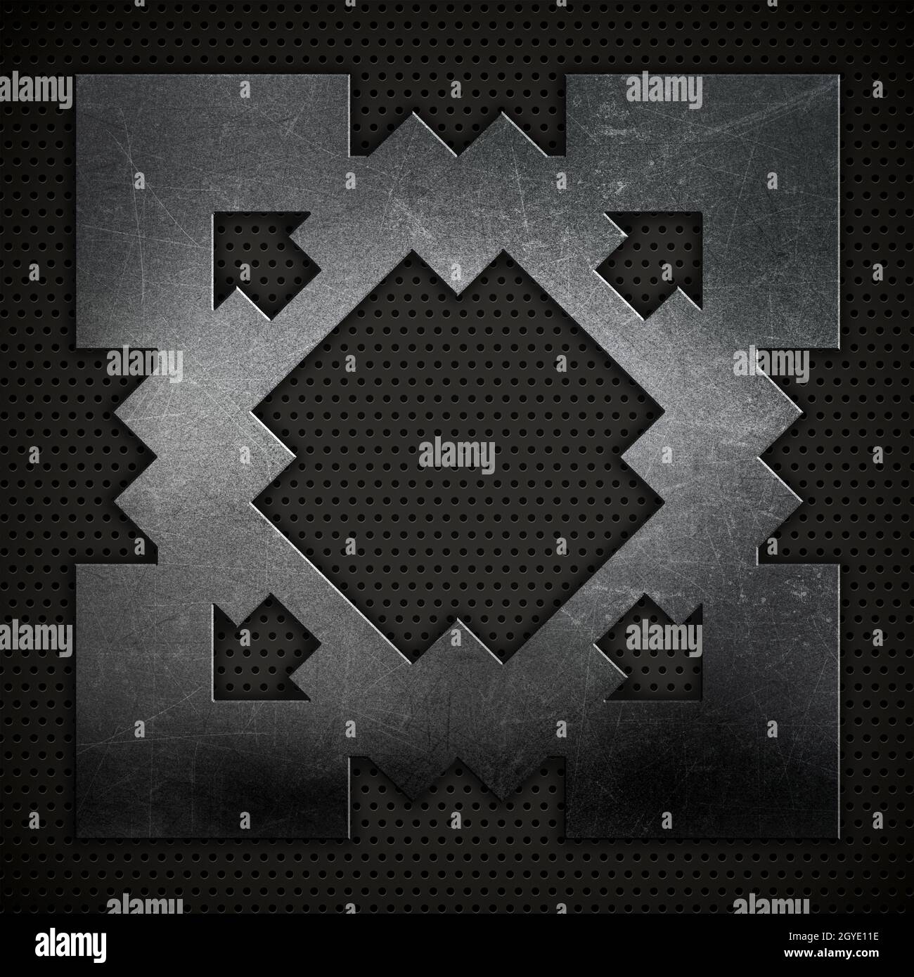 Abstract metallic shape on a perforated metal background Stock Photo ...