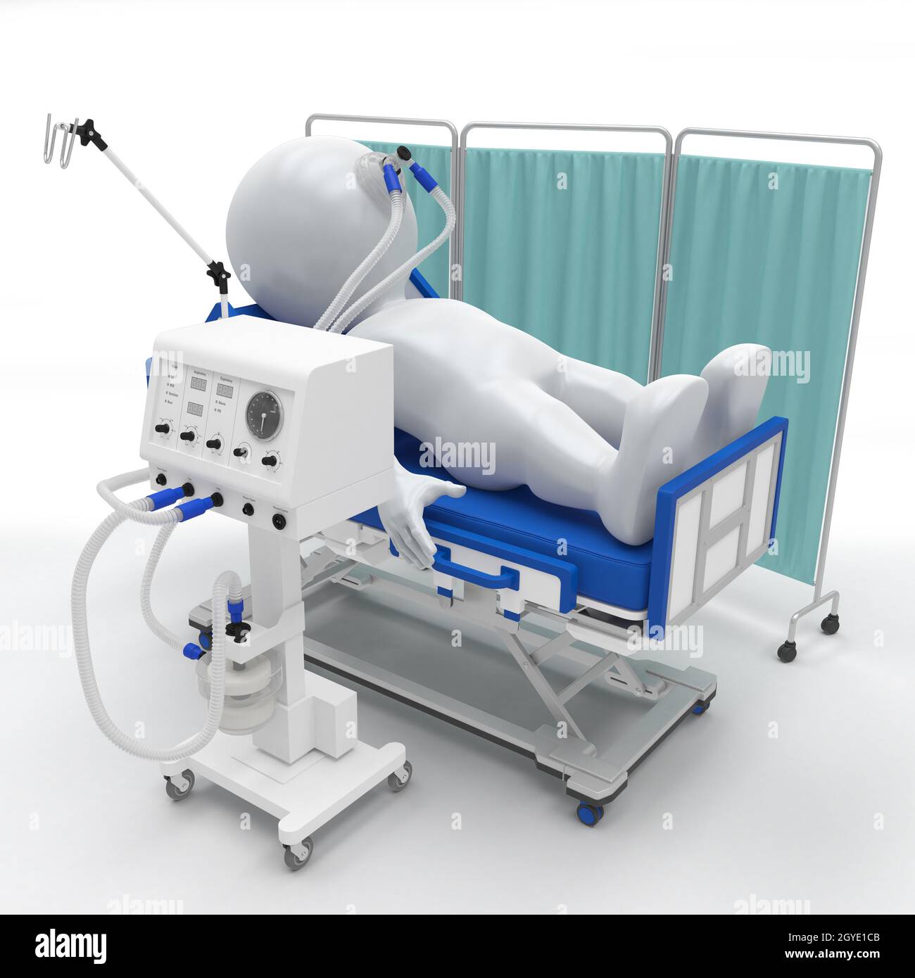 3d render of 3D Morph Man on hospital bed with respirator Stock Photo ...