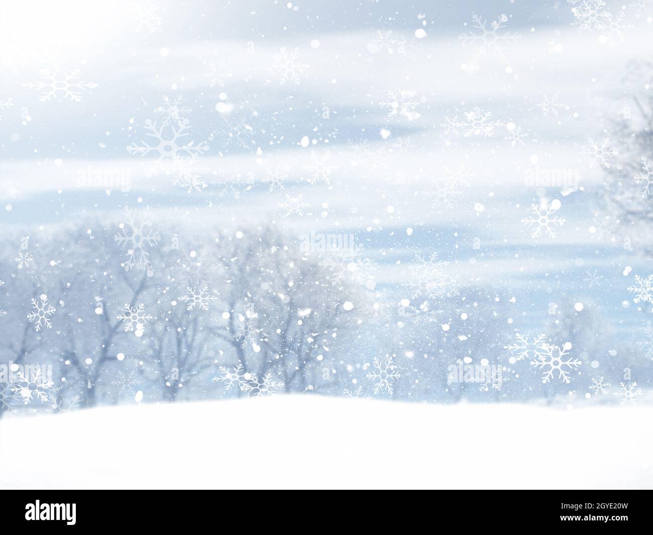 Christmas winter landscape with falling snowflakes design Stock Photo ...