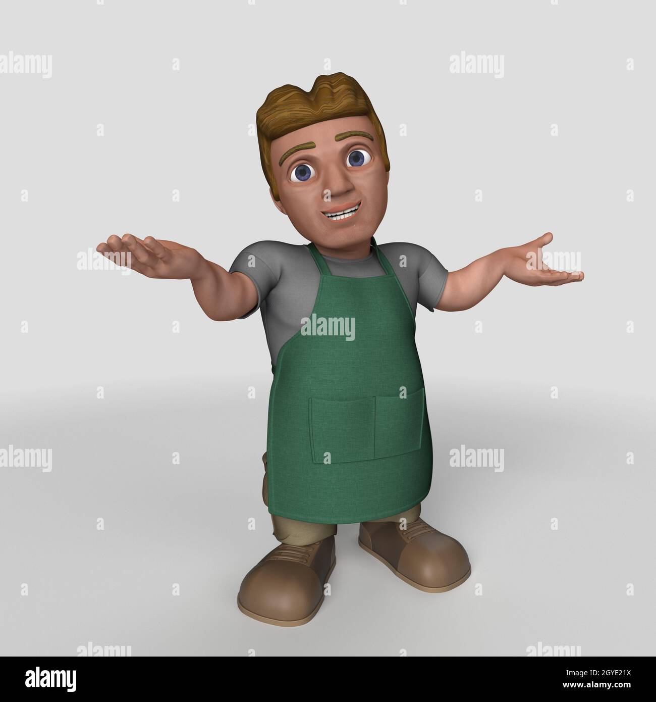 3D Render of Cartoon Shop Keeper Character Stock Photo - Alamy
