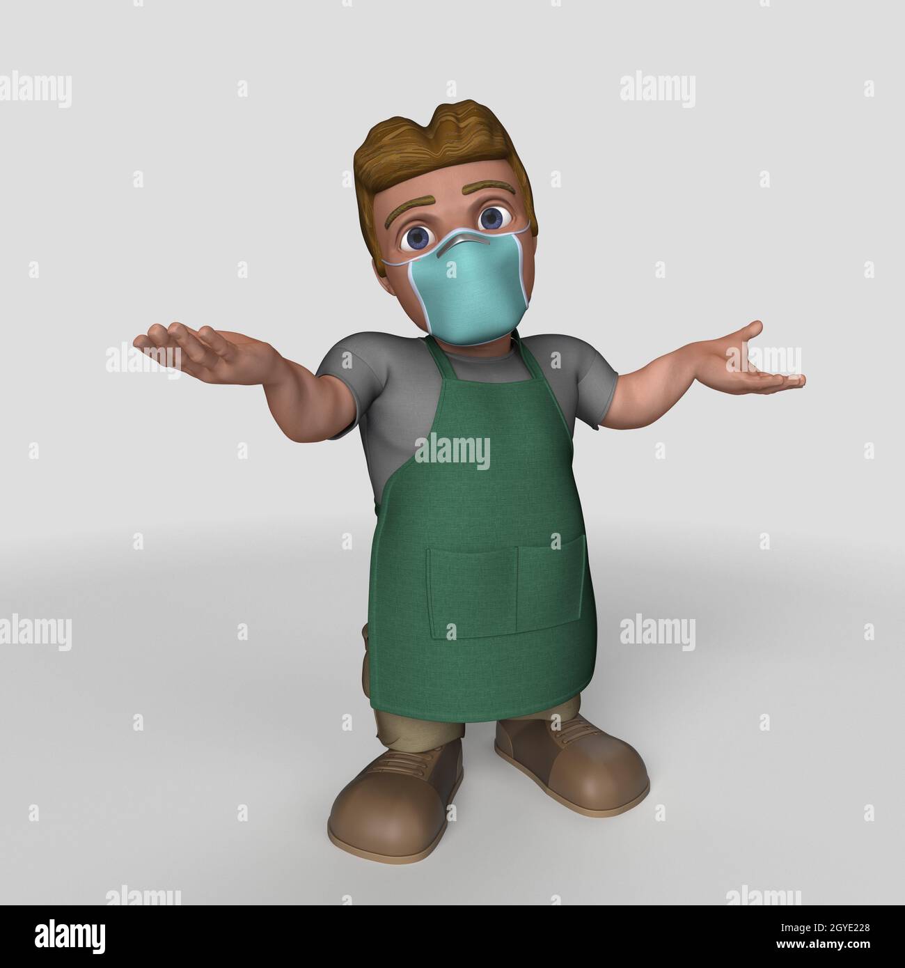 3D Render of Cartoon Shop Keeper Character Stock Photo - Alamy