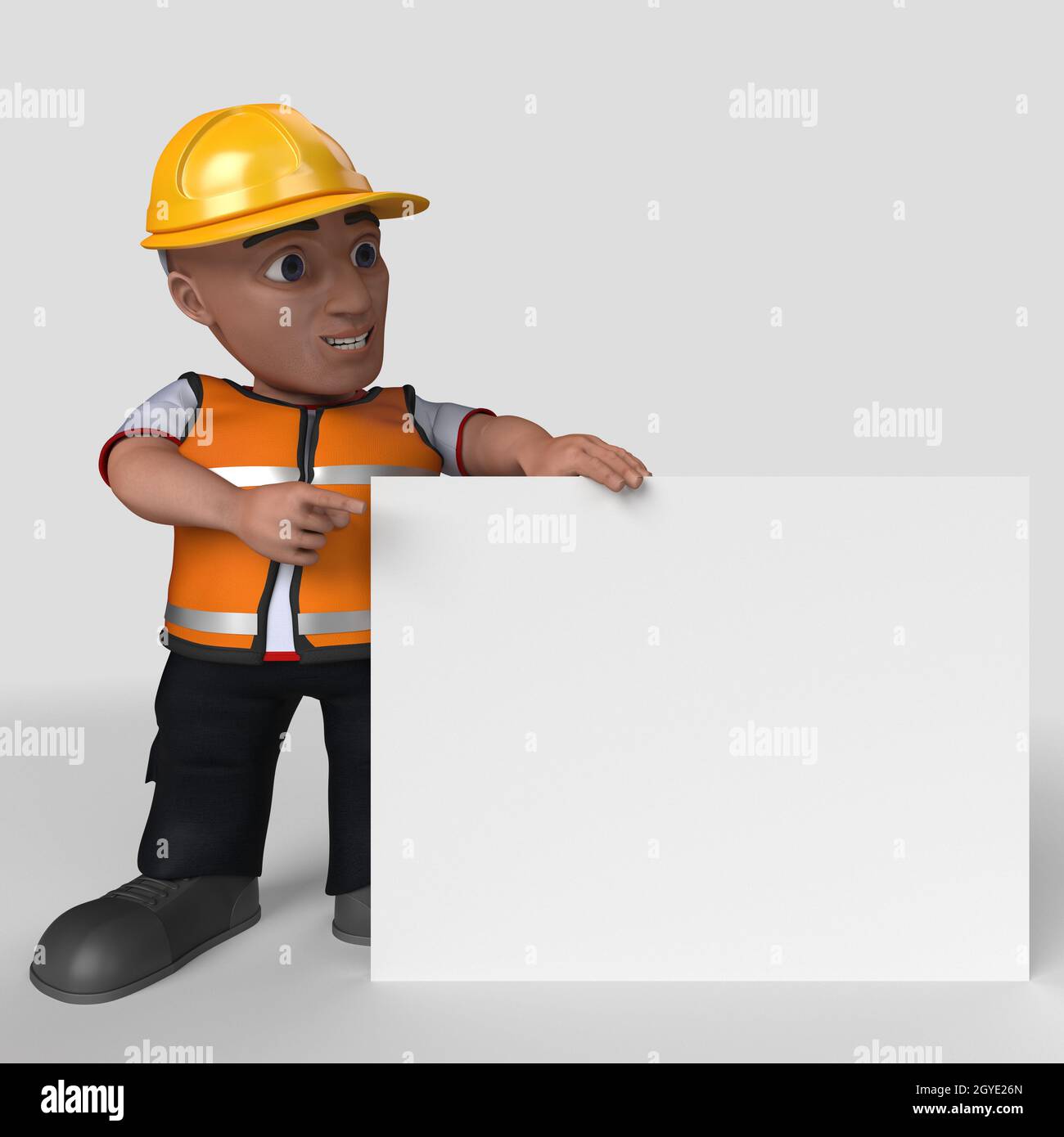 3D Render of Cartoon Builder Character Stock Photo - Alamy