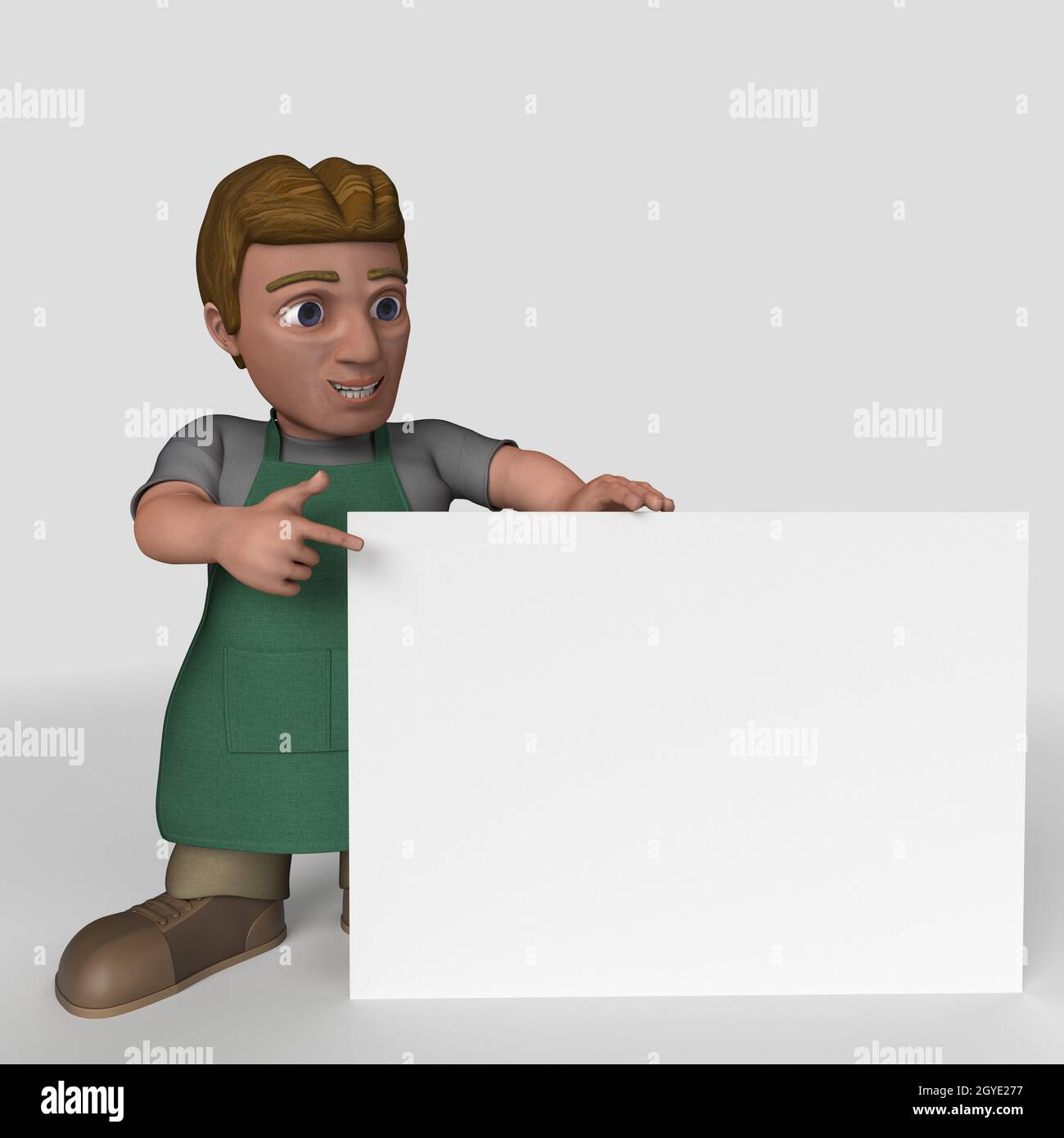3D Render of Cartoon Shop Keeper Character Stock Photo - Alamy