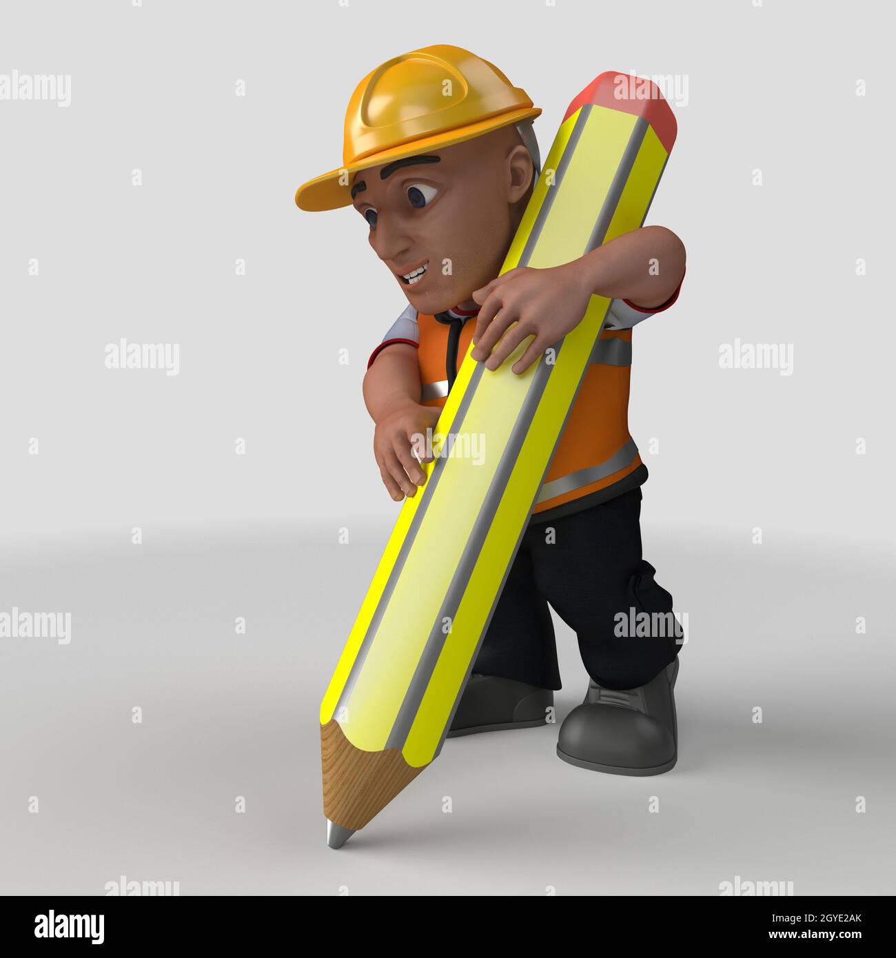 3D Render of Cartoon Builder Character Stock Photo - Alamy