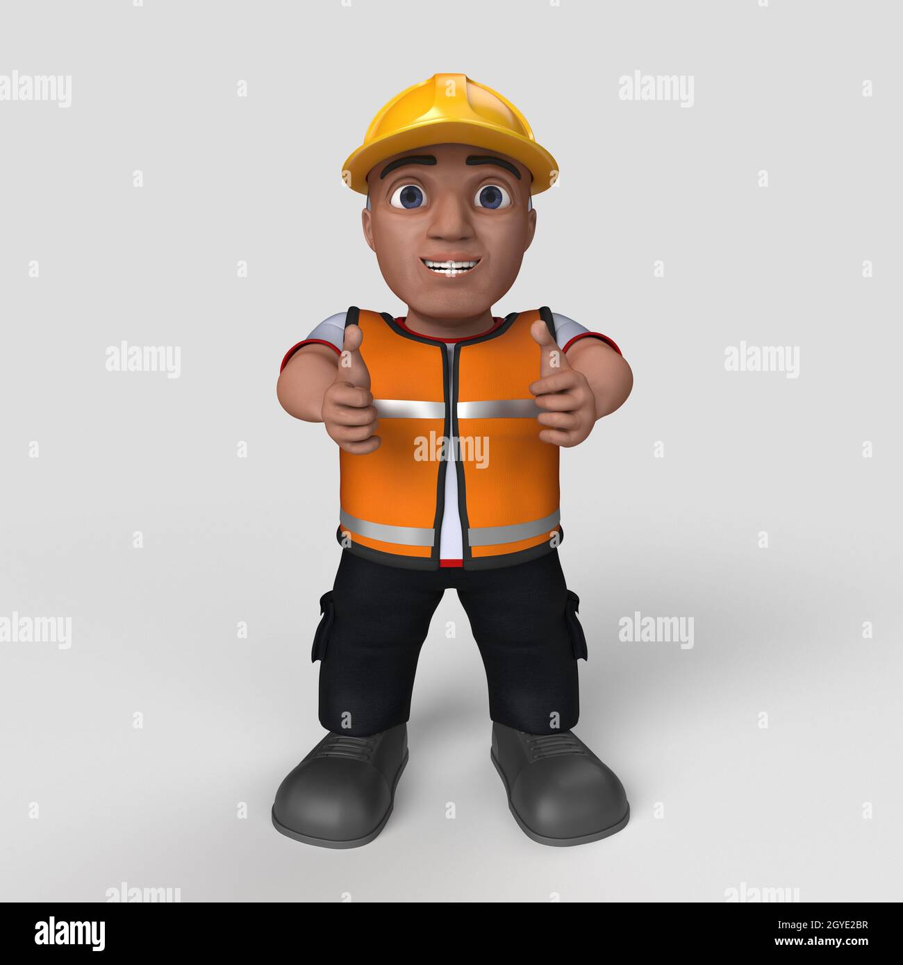 3D Render of Cartoon Builder Character Stock Photo - Alamy