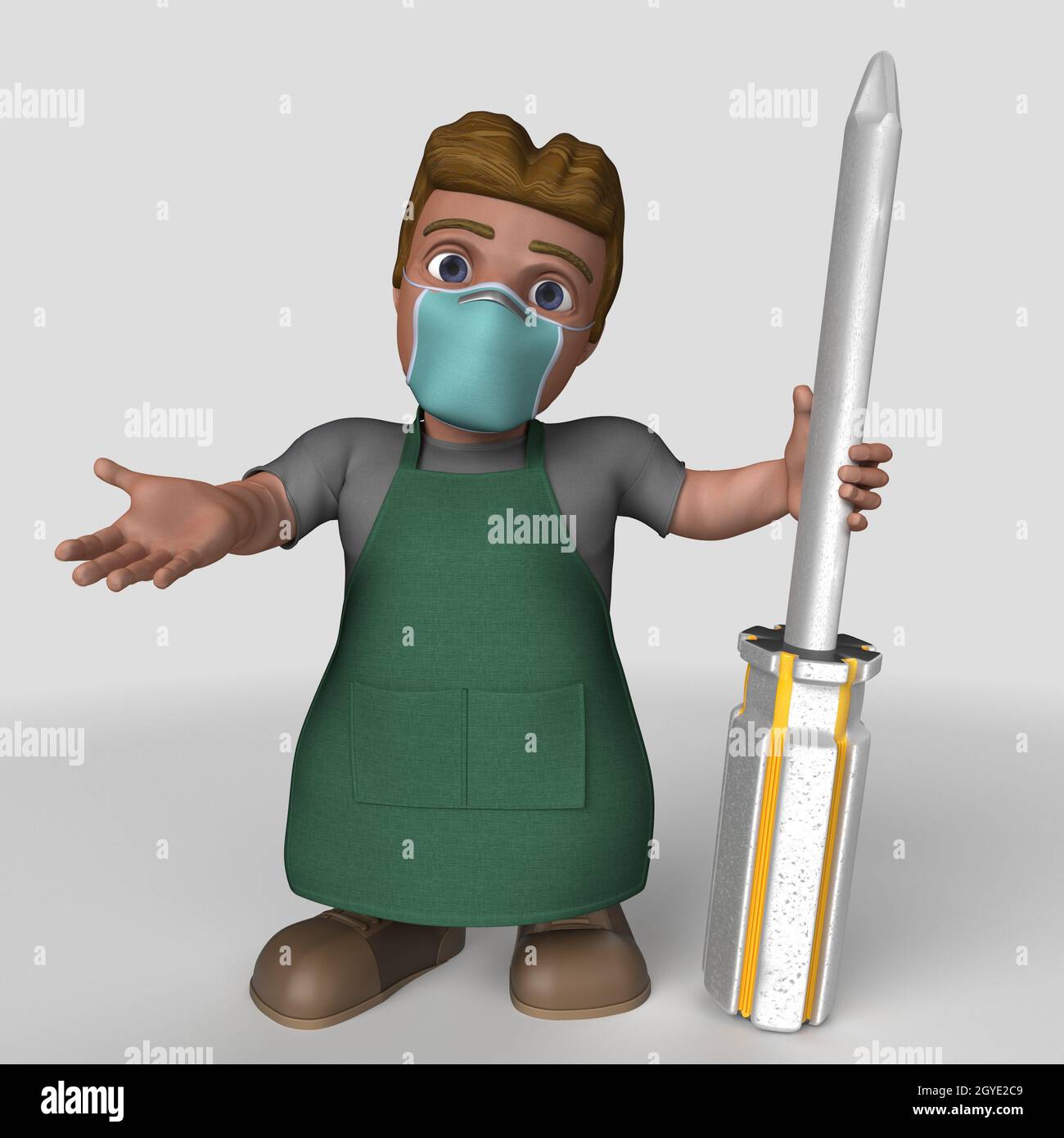 3D Render of Cartoon Shop Keeper Character Stock Photo - Alamy