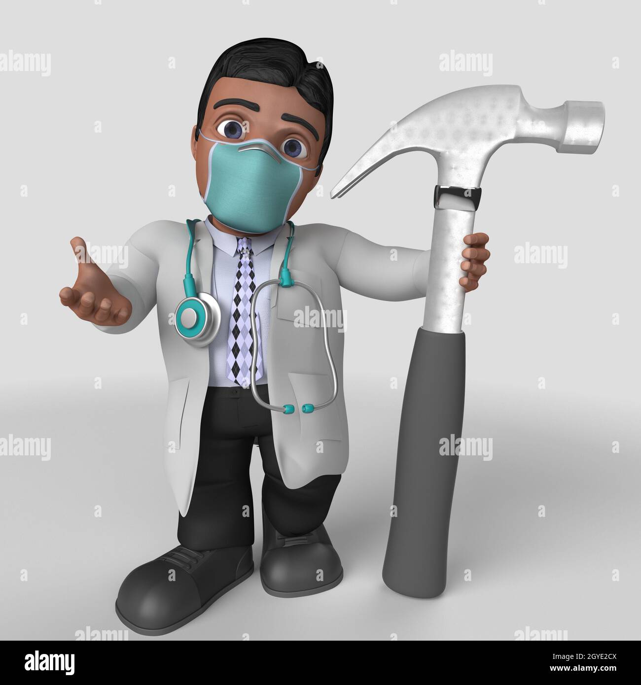 3D Render of Cartoon Doctor Character in face mask Stock Photo - Alamy