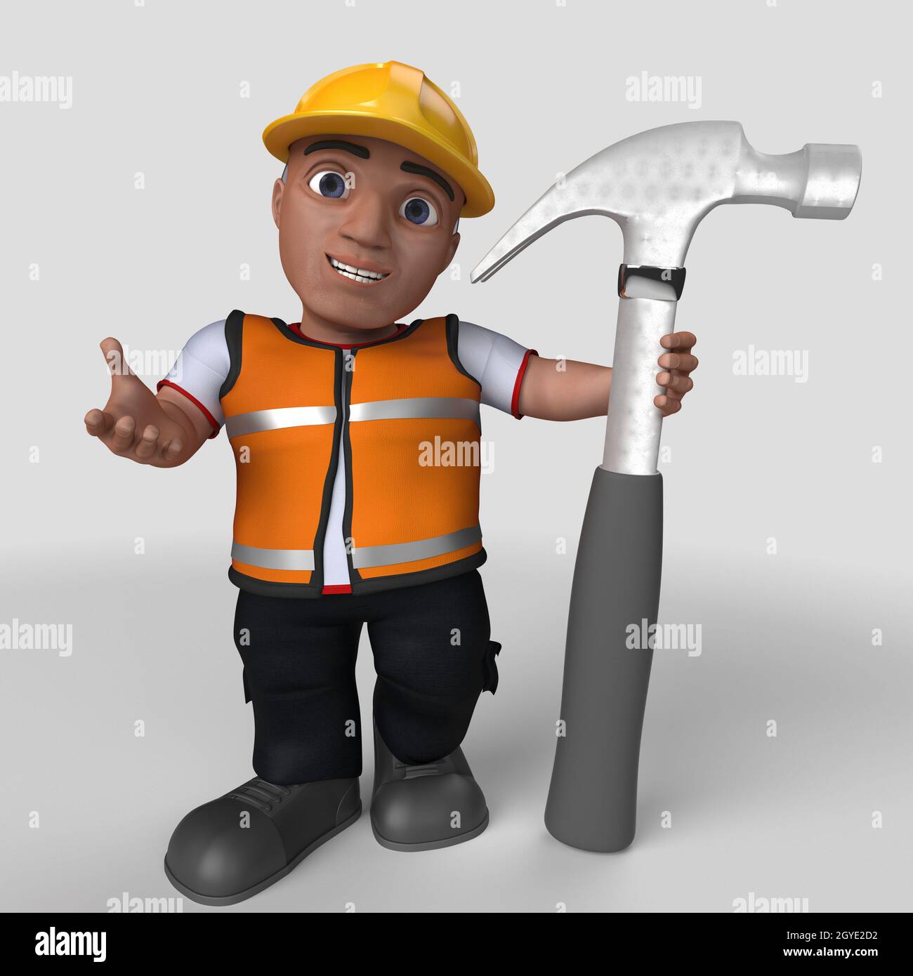 3D Render of Cartoon Builder Character Stock Photo - Alamy