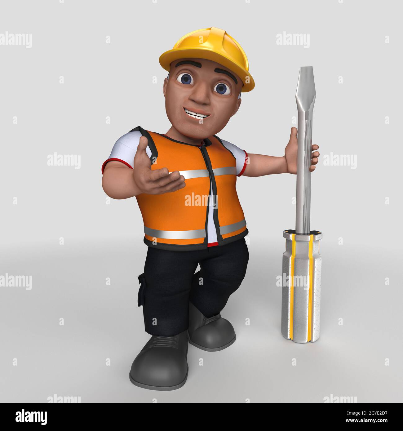 3D Render of Cartoon Builder Character Stock Photo - Alamy