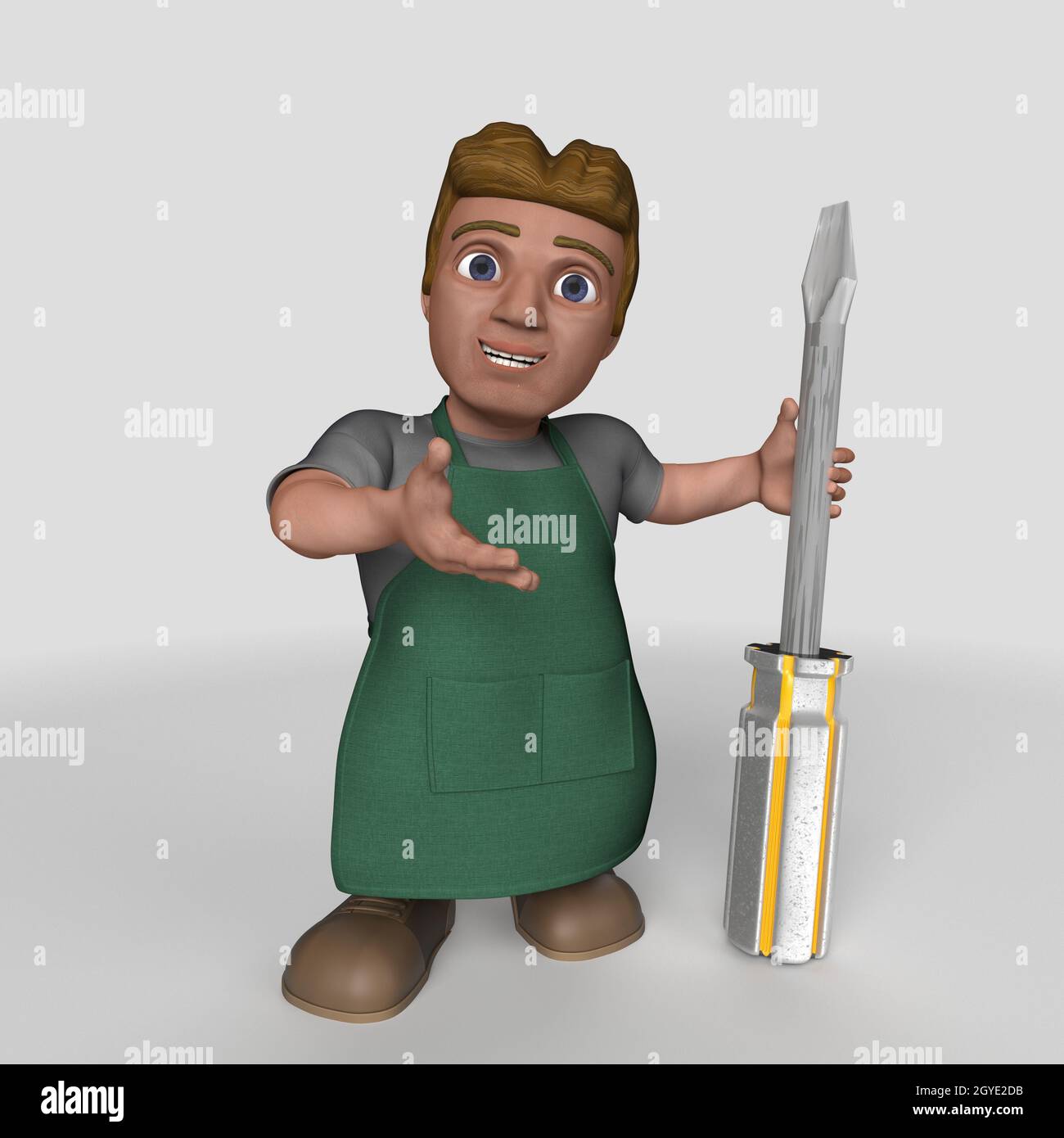 3D Render of Cartoon Shop Keeper Character Stock Photo - Alamy