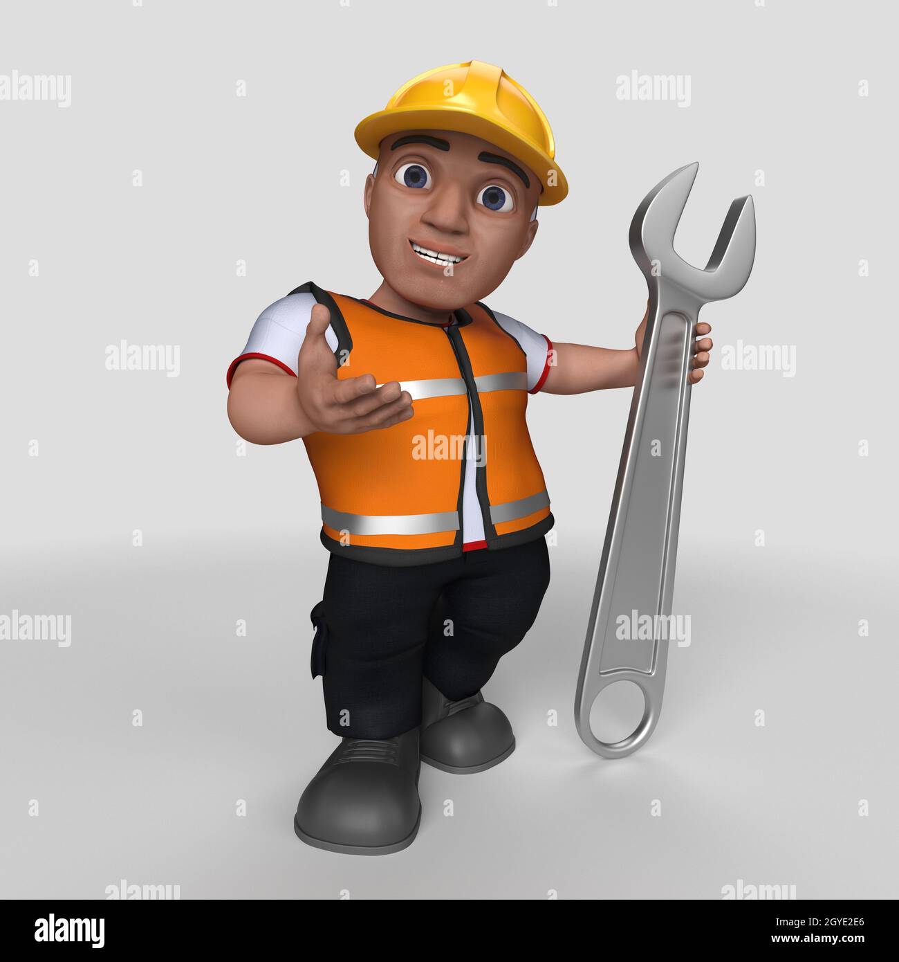 3D Render of Cartoon Builder Character Stock Photo - Alamy