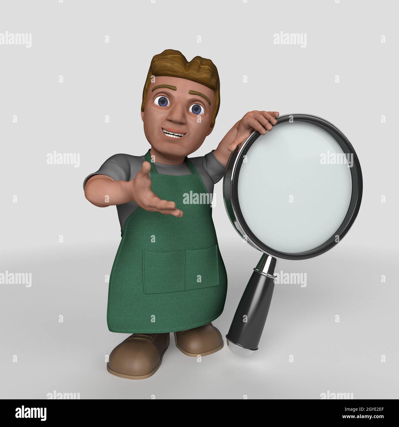 3D Render of Cartoon Shop Keeper Character Stock Photo - Alamy