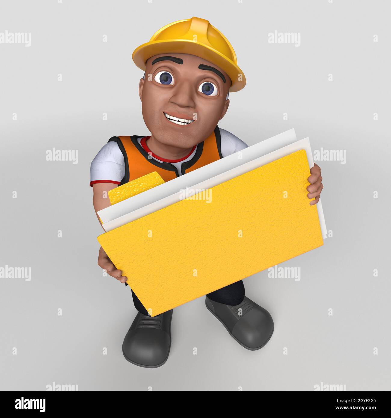 3D Render of Cartoon Builder Character Stock Photo - Alamy