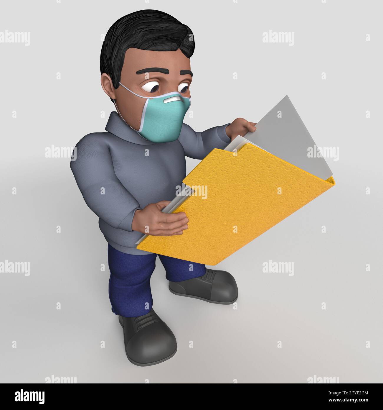 3D Render of Cartoon Casual Character in face mask Stock Photo - Alamy