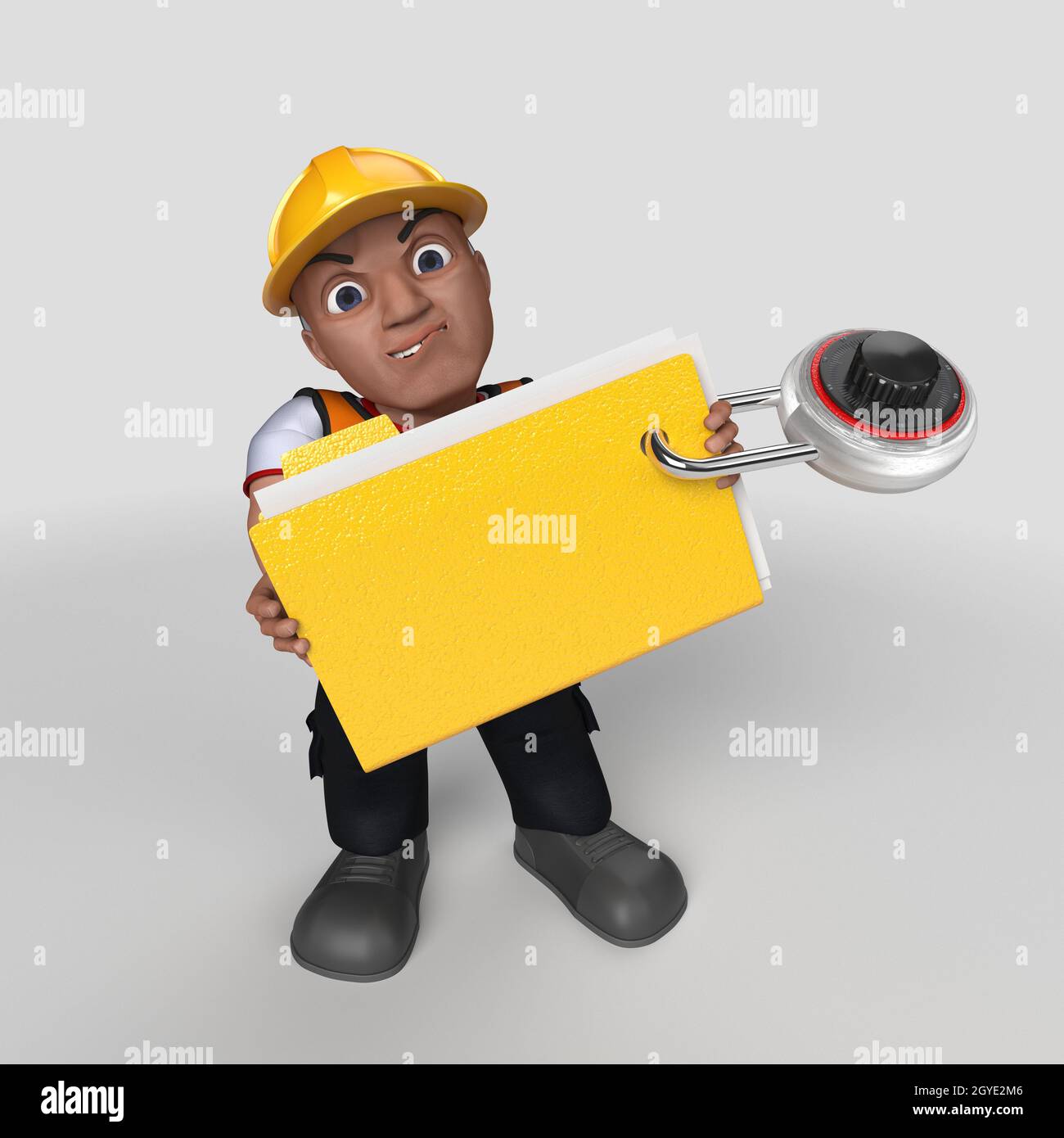 3D Render of Cartoon Builder Character Stock Photo - Alamy