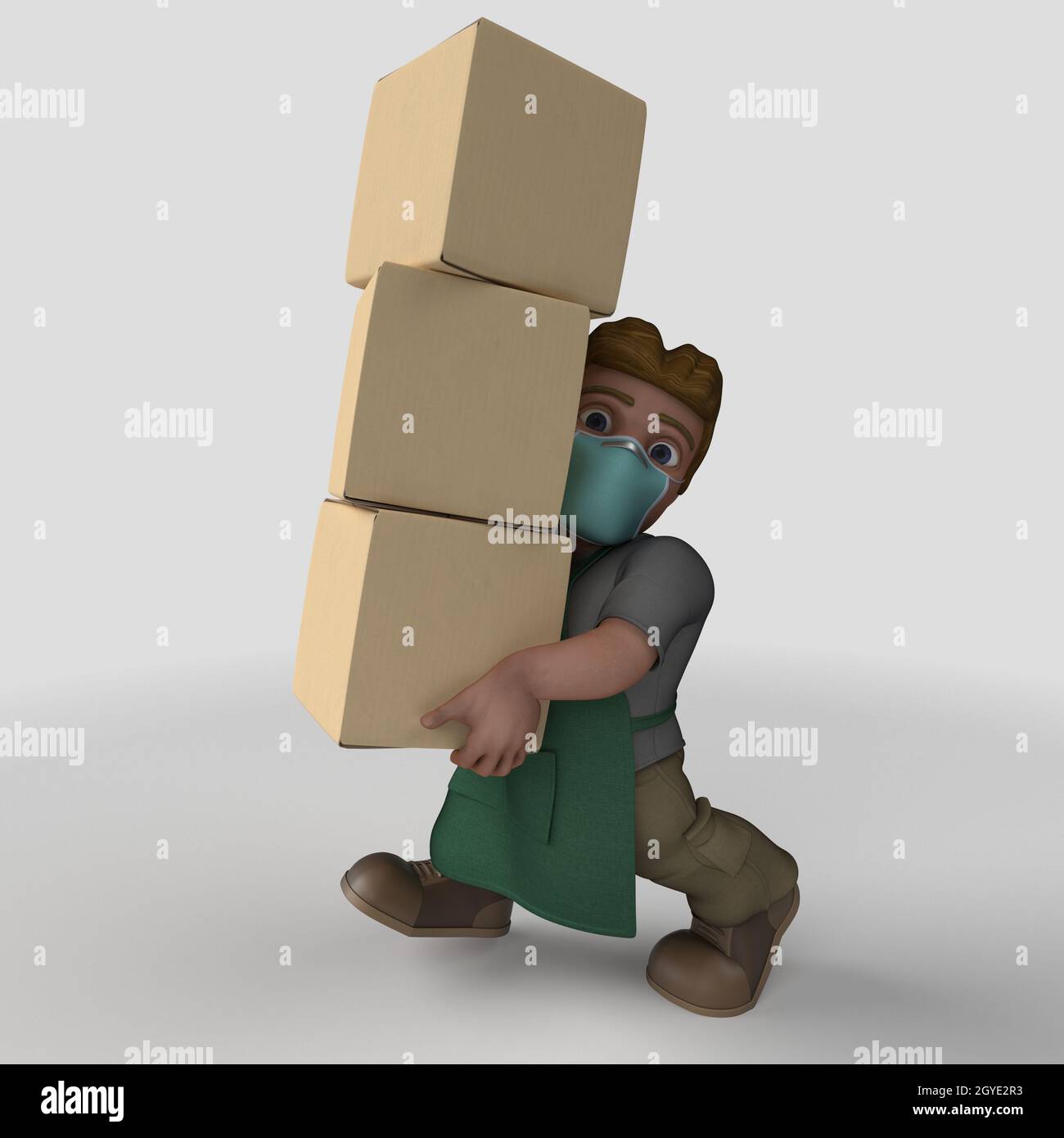 3D Render of Cartoon Shop Keeper Character Stock Photo - Alamy